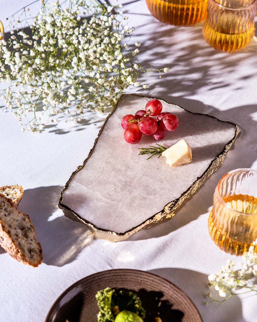 White Quartz Cheese Board With Gold Trim – Serein Wellness