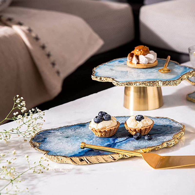 Blue Agate Cheese Board With Gold Trim – Serein Wellness