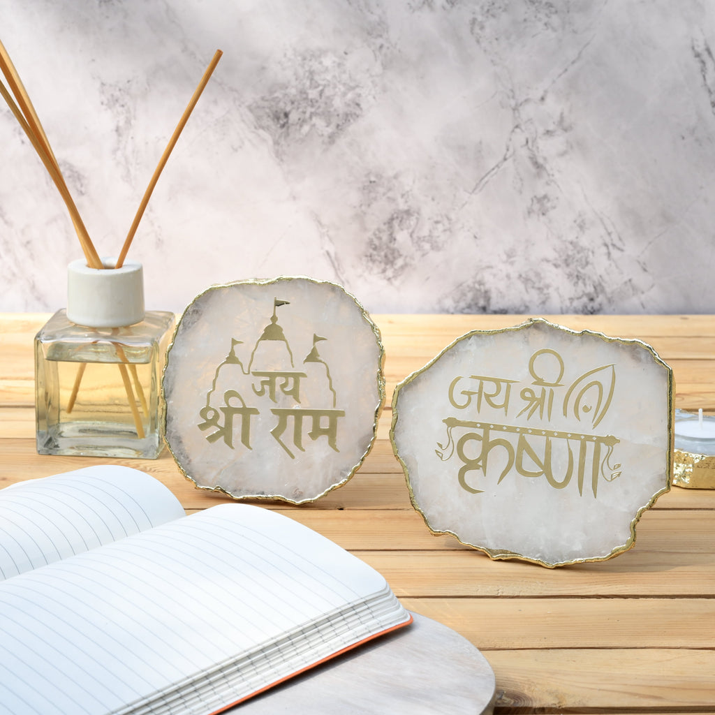 Agate Jai Shri Electroplated Border With Stand – Serein Wellness